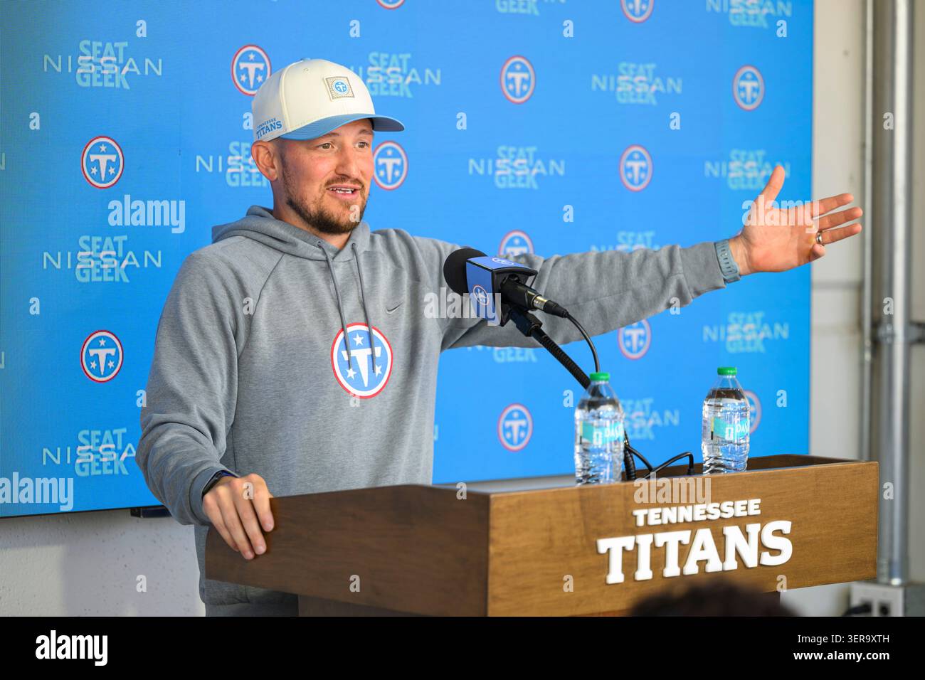 Tennessee Titans quarterbacks coach Shea Tierney speaks to the media ...