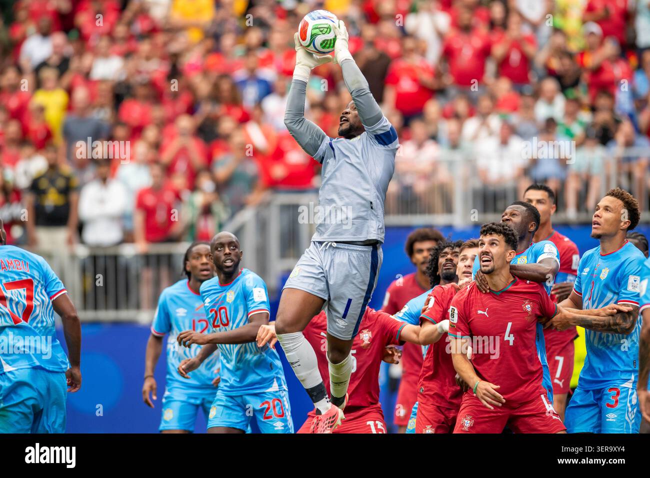 June 17, 2026: DR Congo goalkeeper Lionel Mpasi (1) grabs the ball ...