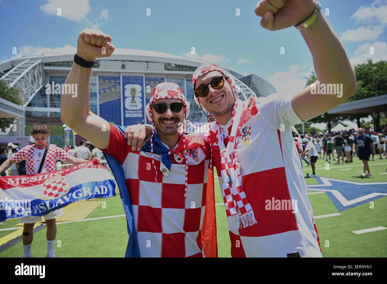Croatian's fans smile outside the stadium before the start of the World ...