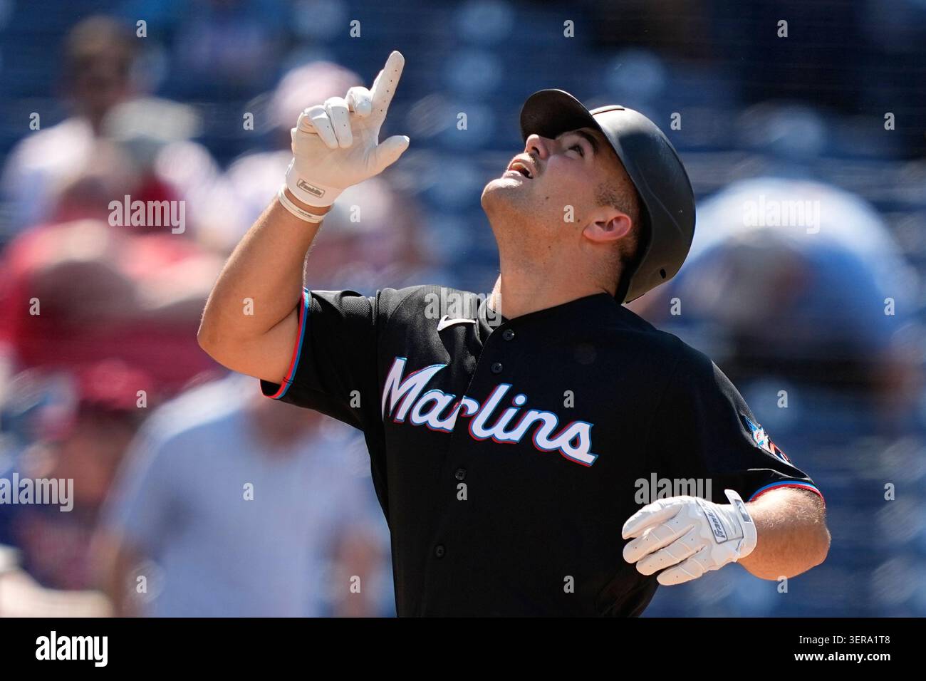 Miami Marlins' Jakob Marsee reacts after hitting a home run against ...