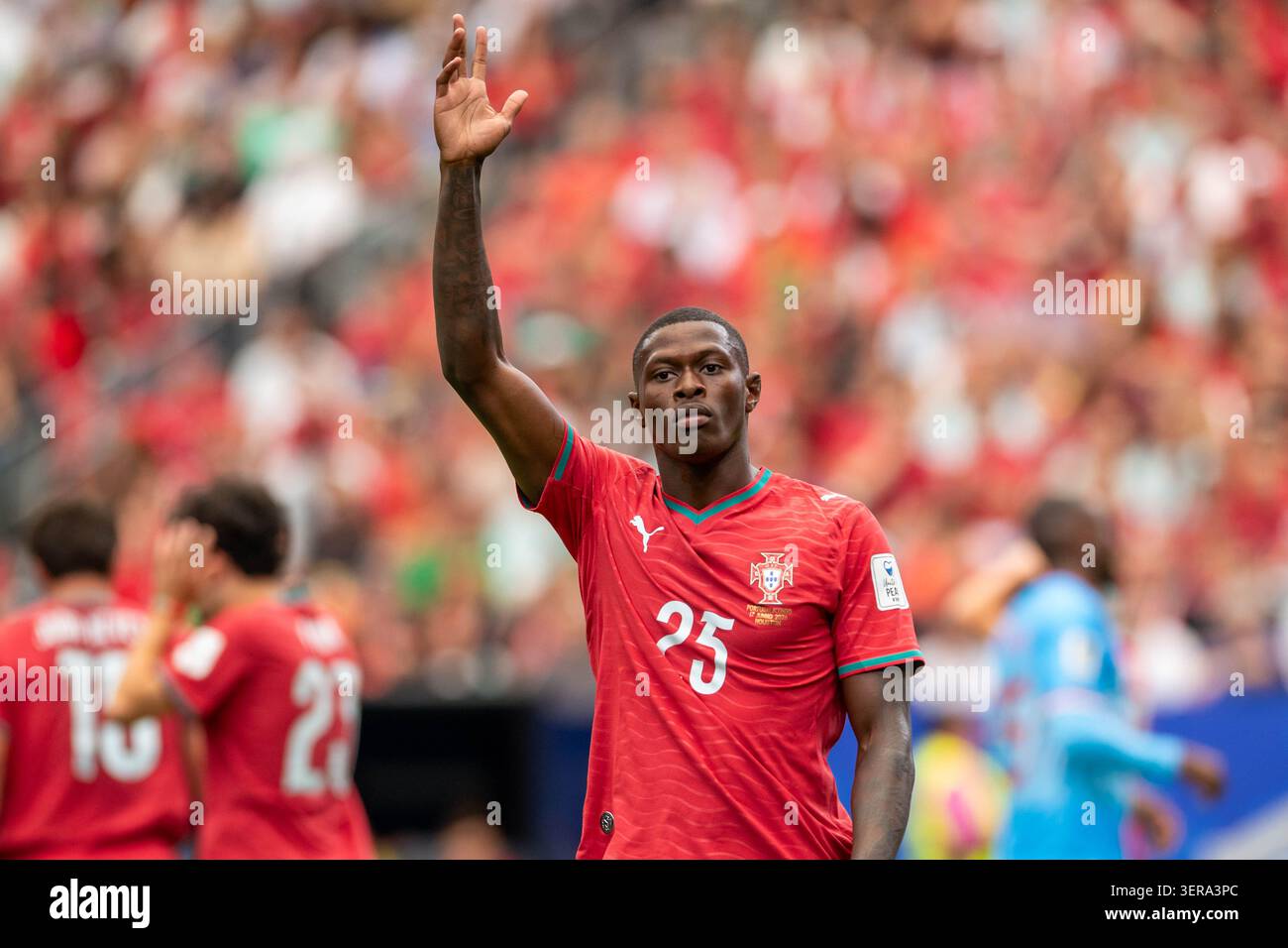 June 17, 2026: Portugal defender Nuno Mendes (25) gestures during a ...
