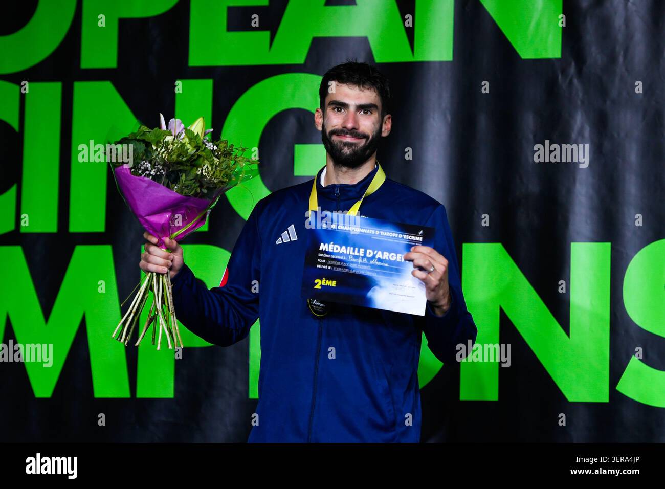 Maxime PIANFETTI silver medal of France during 2026 European Fencing ...