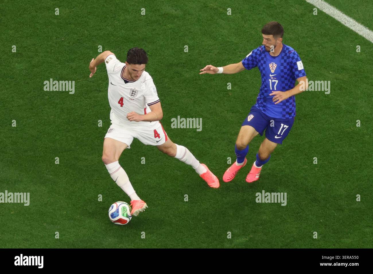 Croatia's Petar Sucic (17) guards England's Declan Rice (4) during the ...