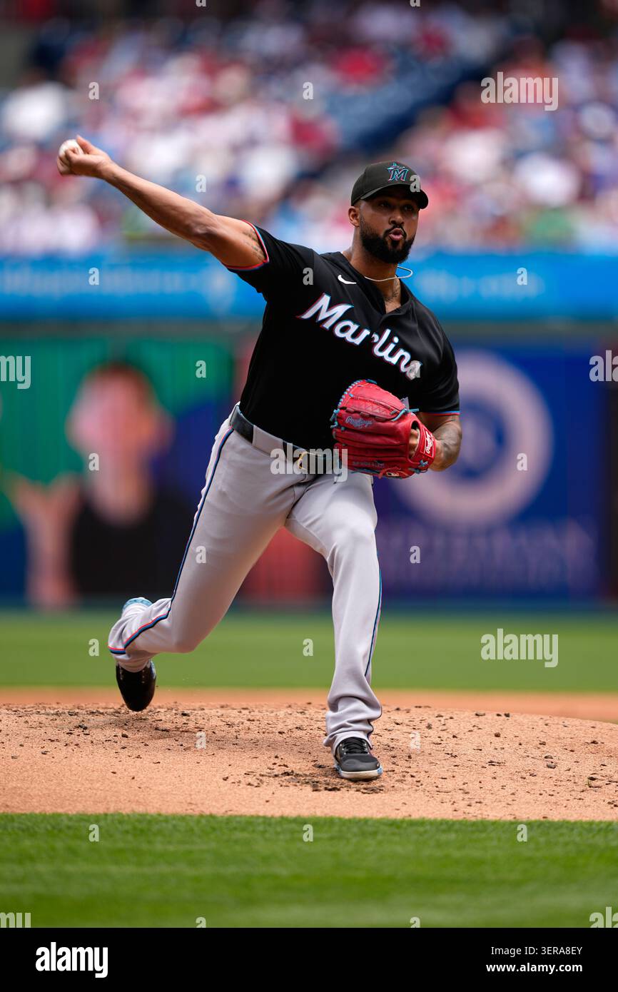 Miami Marlins' Sandy Alcantara plays during a baseball game Wednesday ...