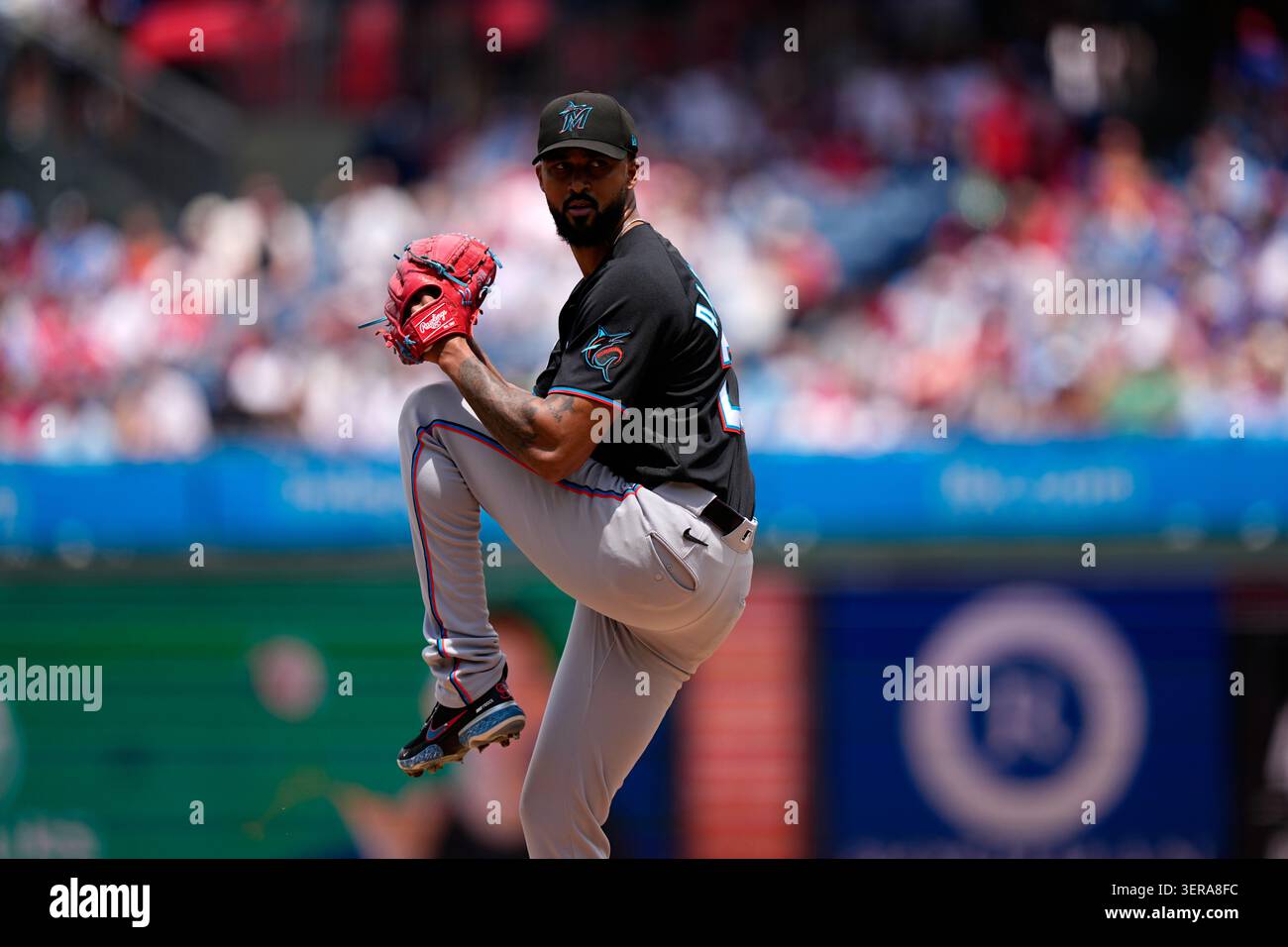 Miami Marlins' Sandy Alcantara plays during a baseball game Wednesday ...