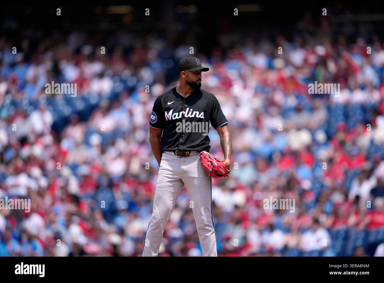 Miami Marlins' Sandy Alcantara plays during a baseball game Wednesday ...