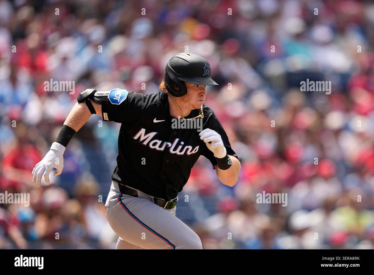 Miami Marlins' Owen Caissie plays during a baseball game Wednesday ...