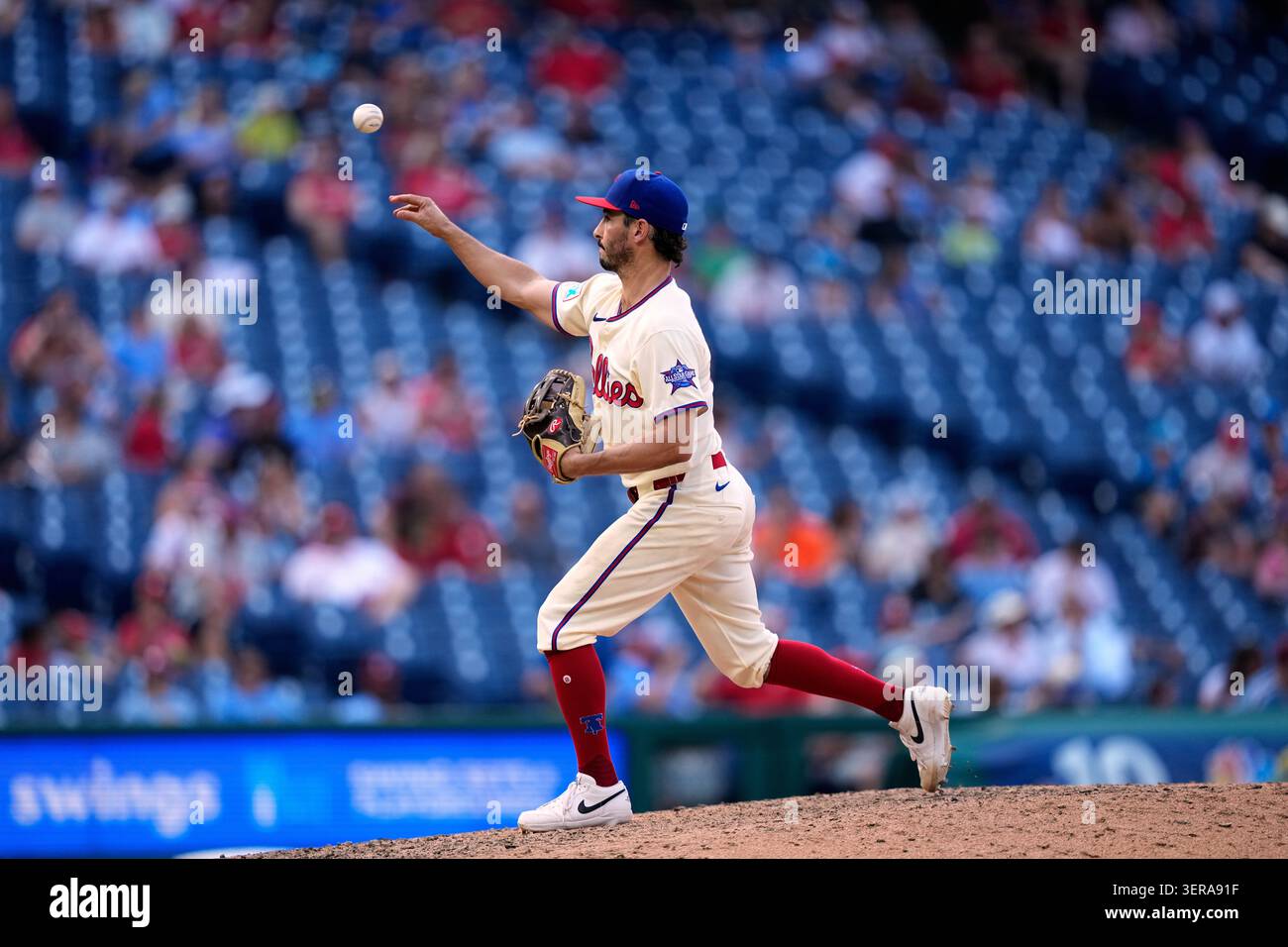 Philadelphia Phillies' Garrett Stubbs pitches during a baseball game ...
