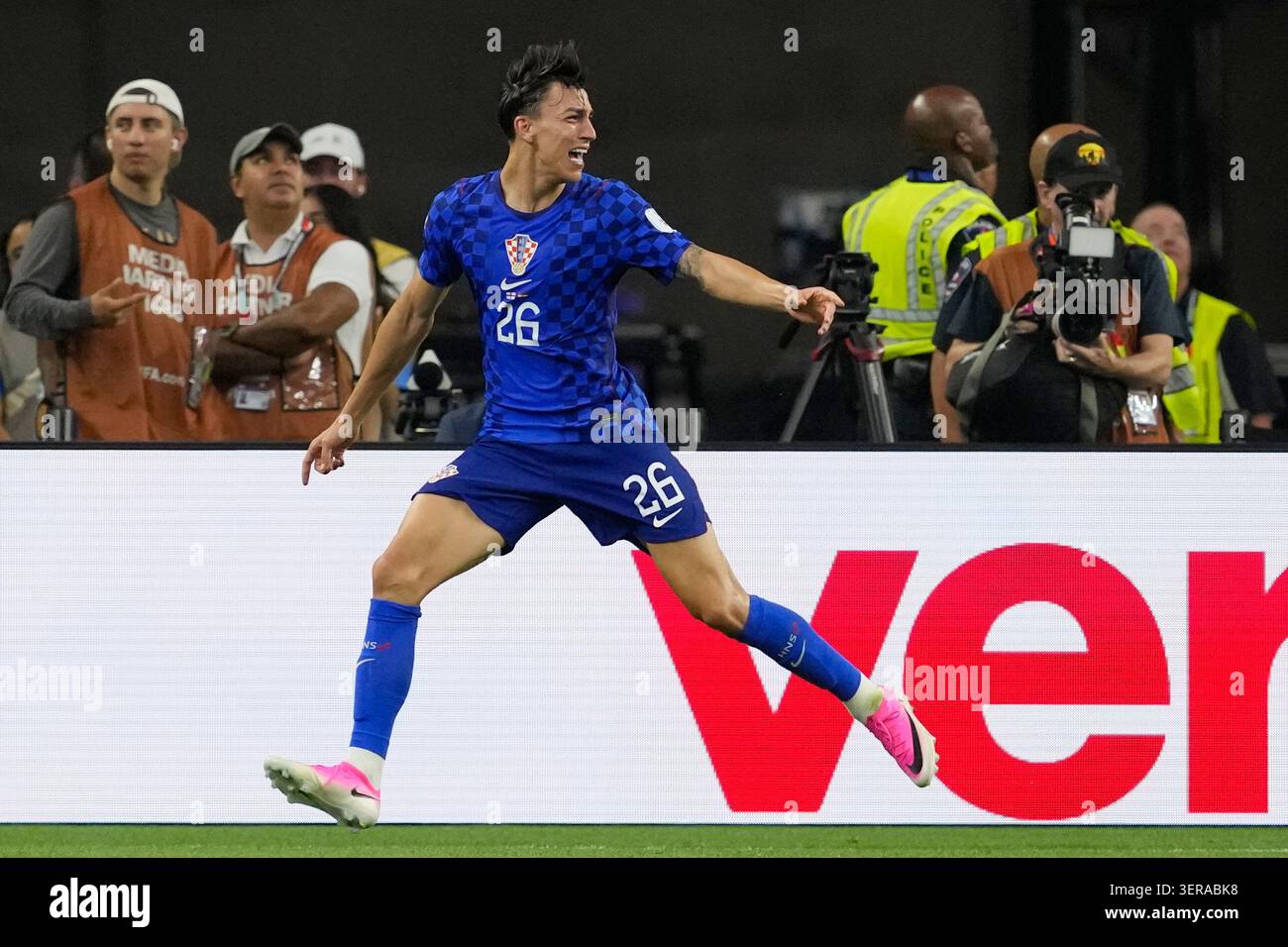 Croatia's Petar Musa (26) reacts after scoring his team's second goal ...