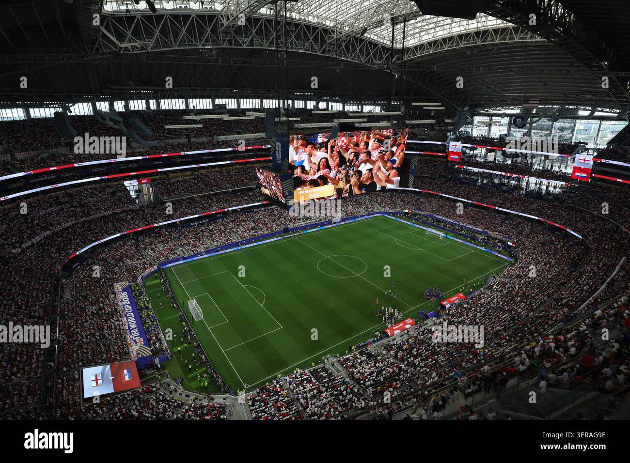 Players take a water breal during the World Cup Group L soccer match ...