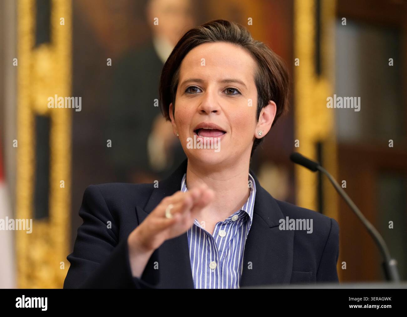 Conservative deputy-leader Melissa Lantsman speaks with reporters in ...