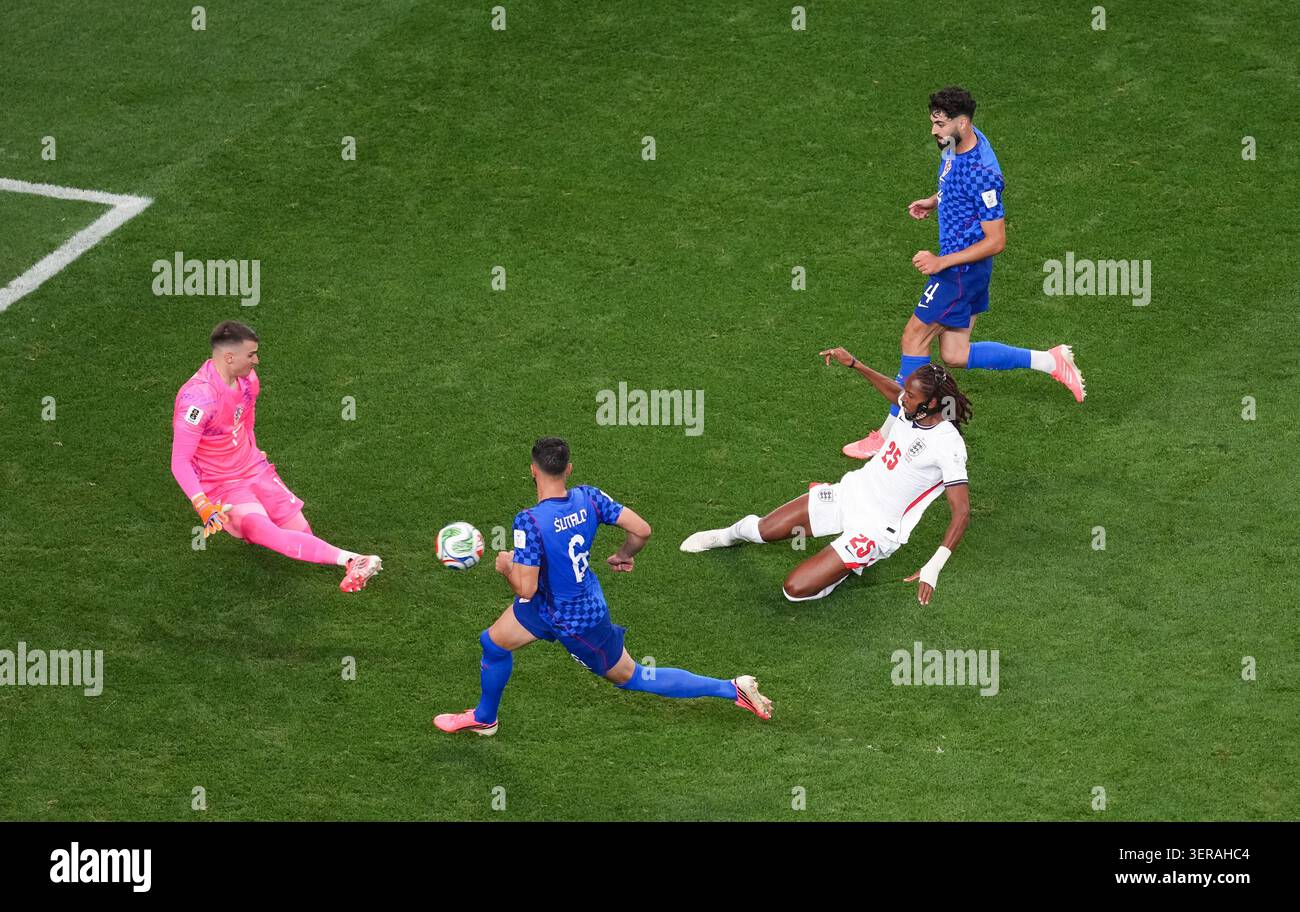 England's Djed Spence with an attempt on goal during the FIFA World Cup ...