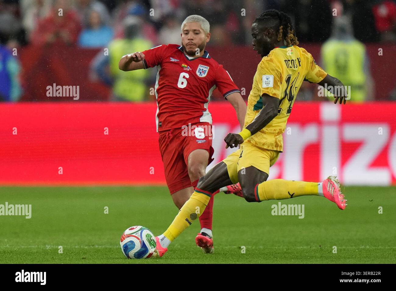 Ghana's Ernest Nuamah, right, kicks the ball past Panama's Cristian ...