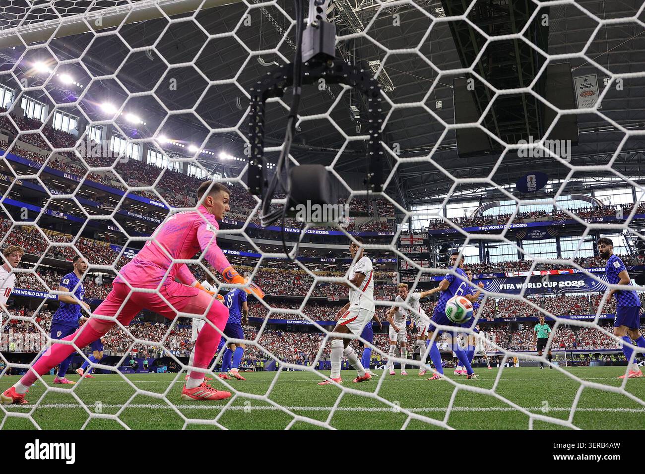 Harry Kane of England heads their second goal during the FIFA World Cup ...