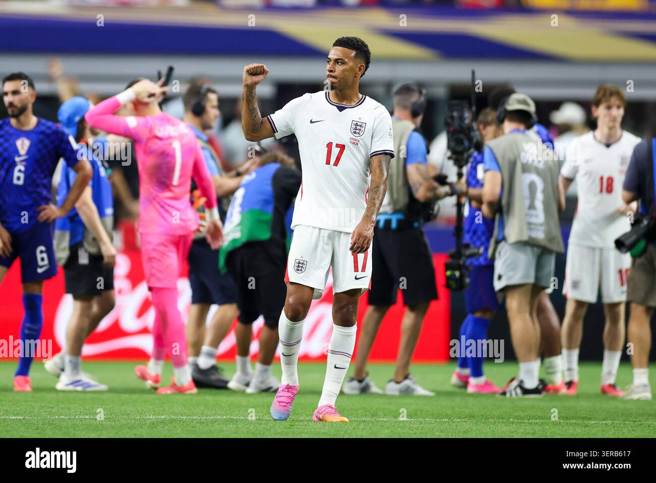 England midfielder Morgan Rogers (17) celebrates the 4-2 win to the ...