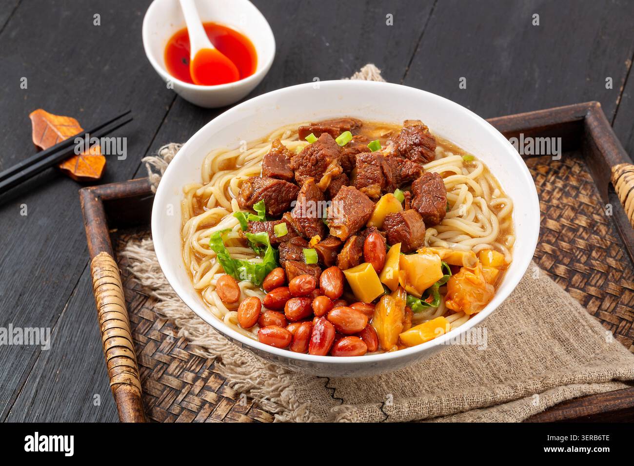 Signature Chinese Braised Beef Noodles with Peanuts and Pickles. Hearty ...