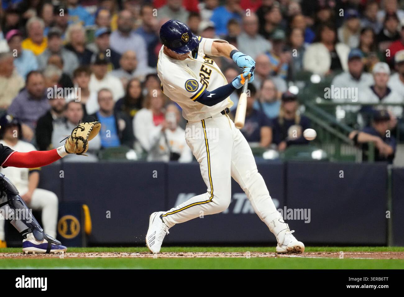 Milwaukee Brewers' Cooper Pratt hits a single for his first career hit ...