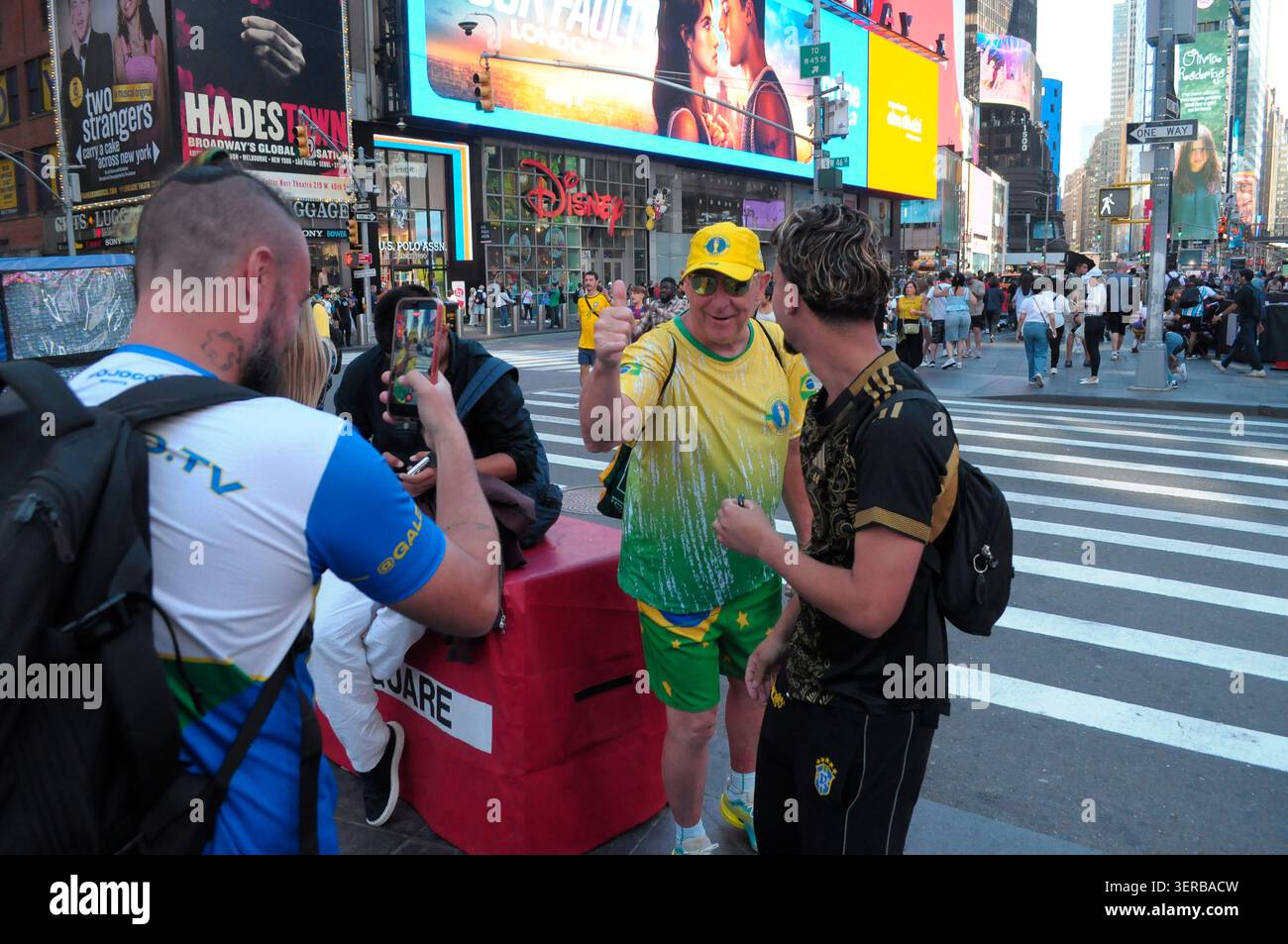 A Brazilian soccer team fan is seen in Times Square, Manhattan, New ...