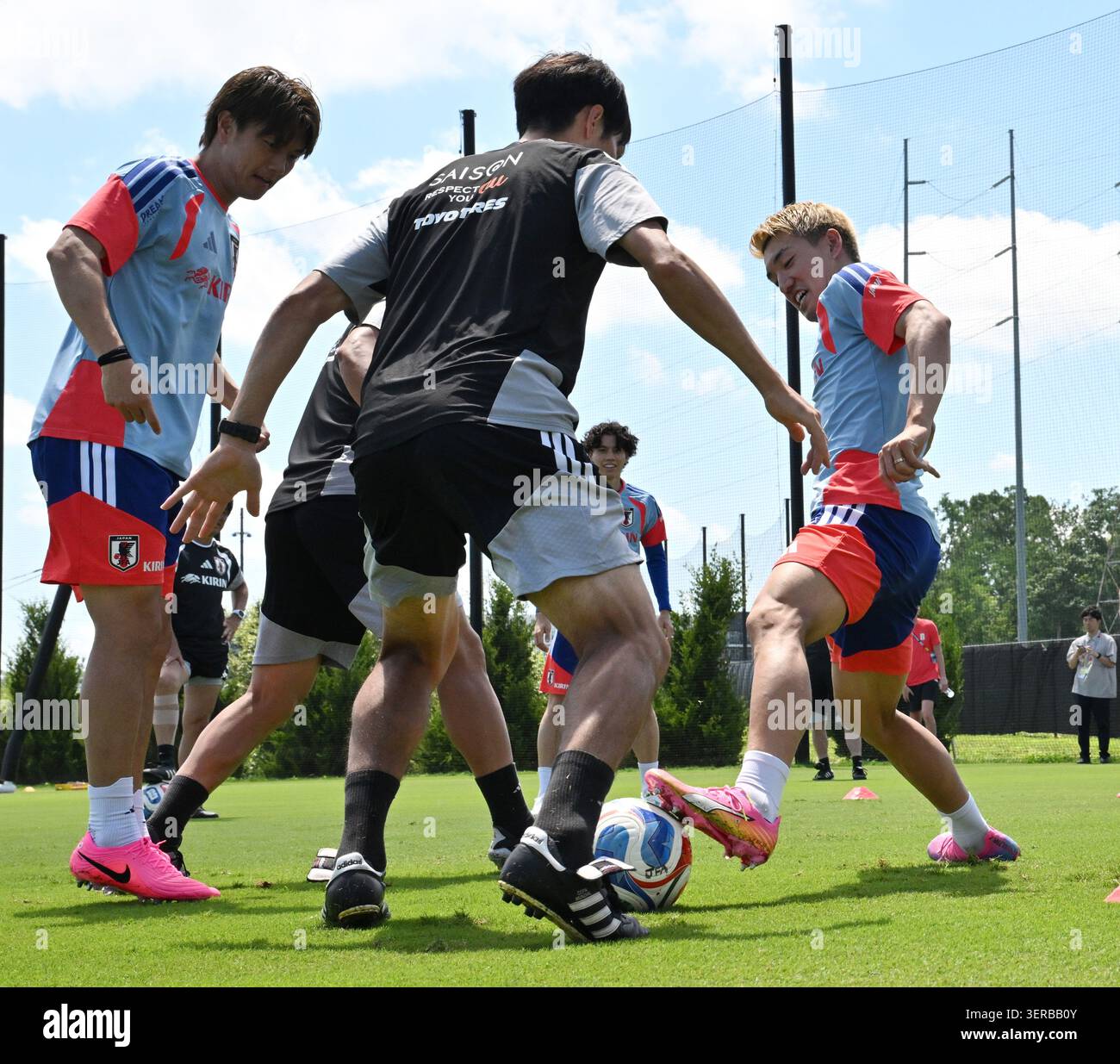 Ritsu DOAN, right, Koki OGAWA, left, of the Japan national football ...