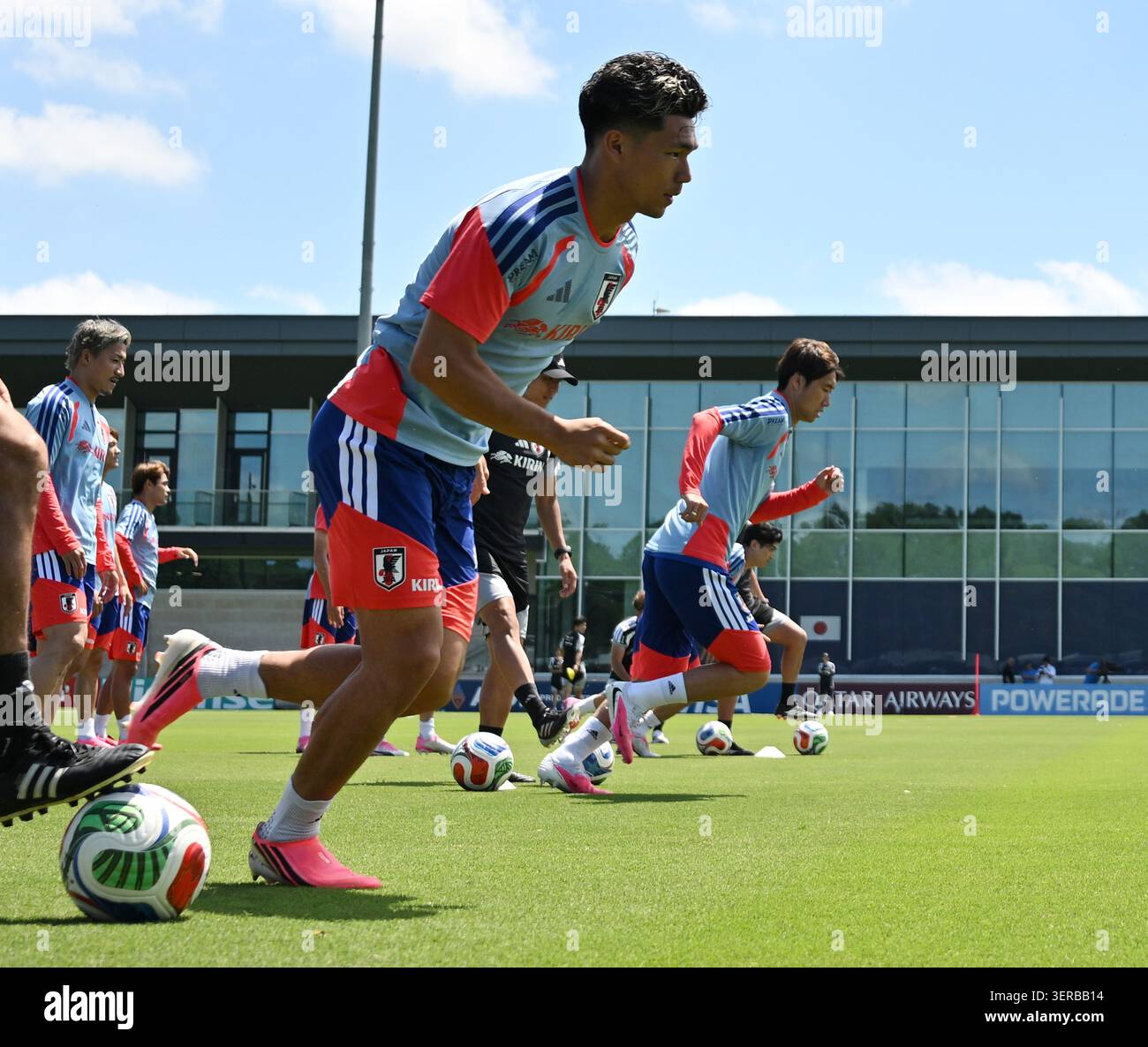 Kento Shiogai, front, of the Japan national football team practices for ...