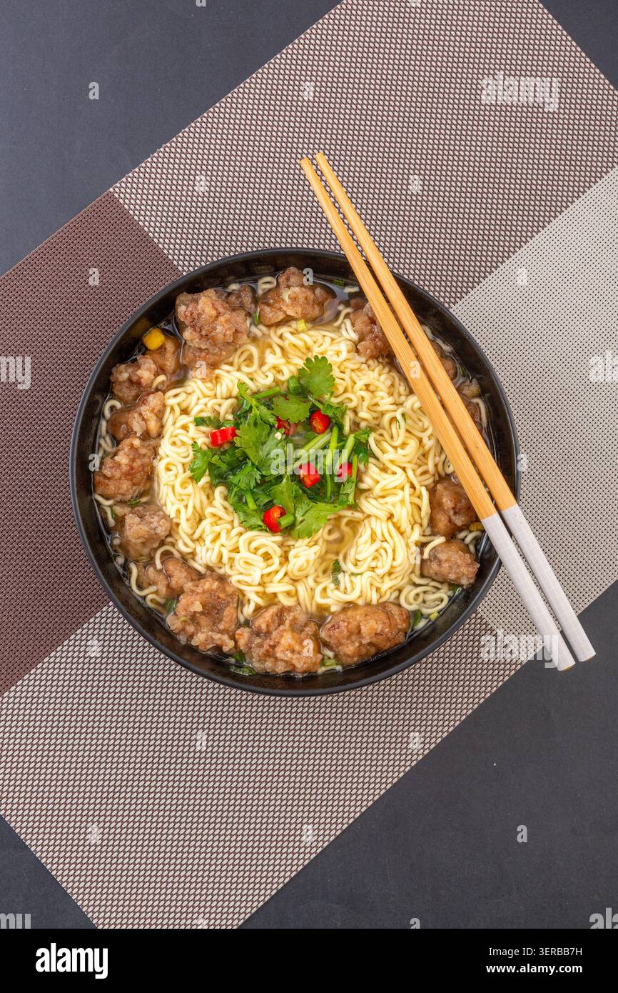 Chinese Donkey Meatball Noodle Soup with Fresh Herbs Stock Photo - Alamy