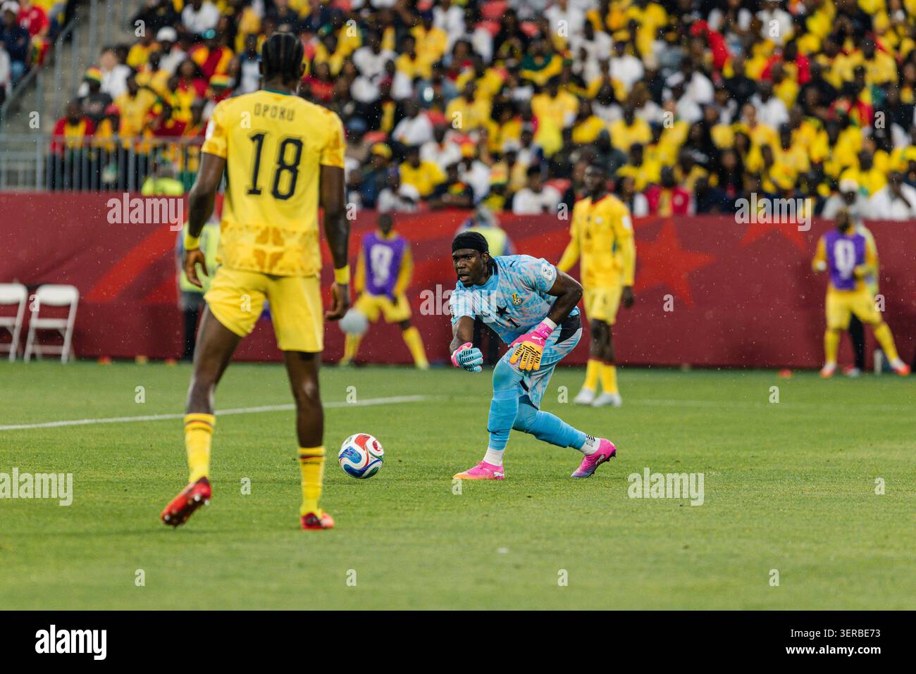 Lawrence Ati-Zigi of Ghana passes the ball during the FIFA World Cup ...