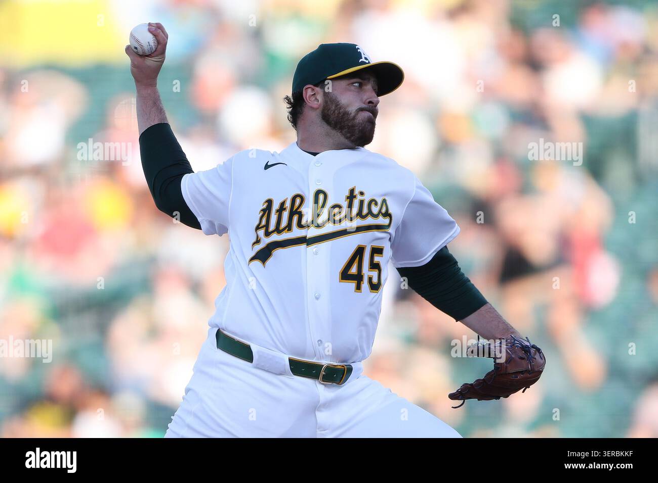 Athletics pitcher Aaron Ciivale throws to a Pittsburgh Pirates batter ...