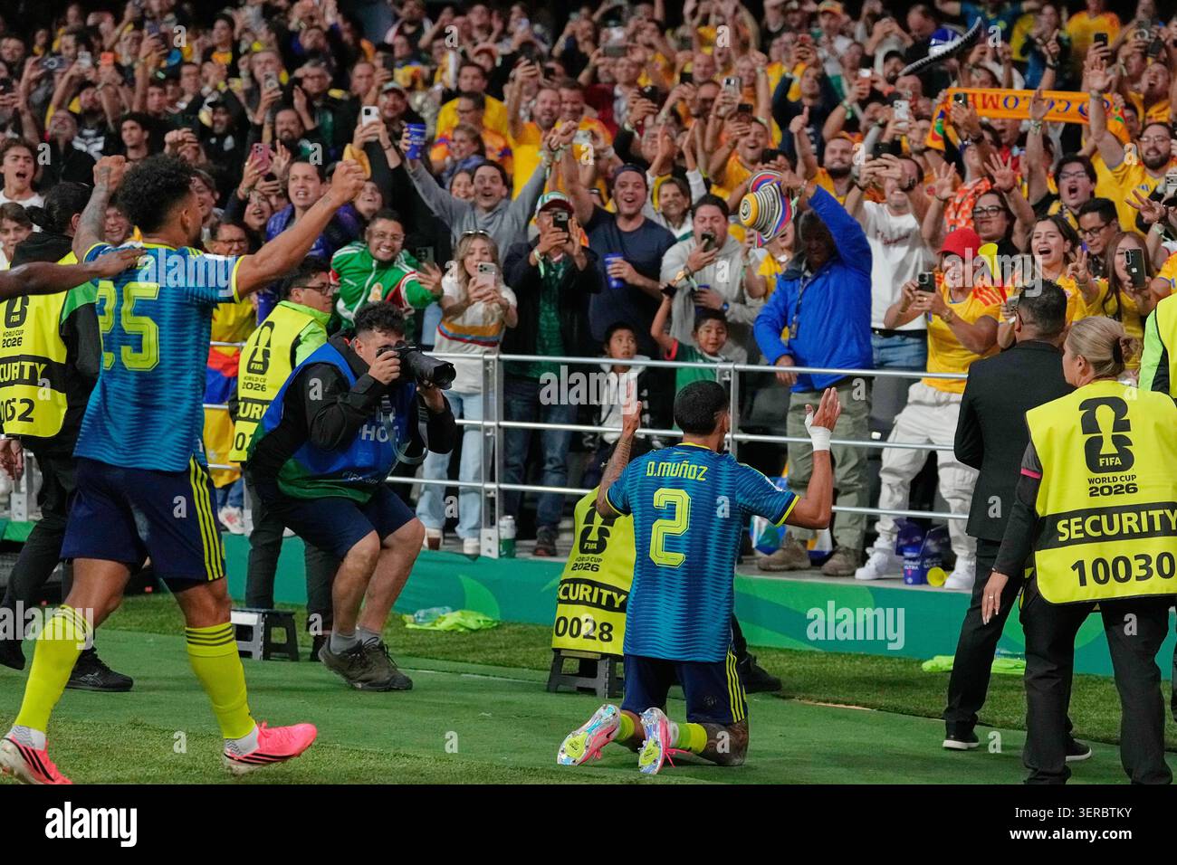 Colombia's Daniel Munoz celebrates after scoring his team's first goal ...