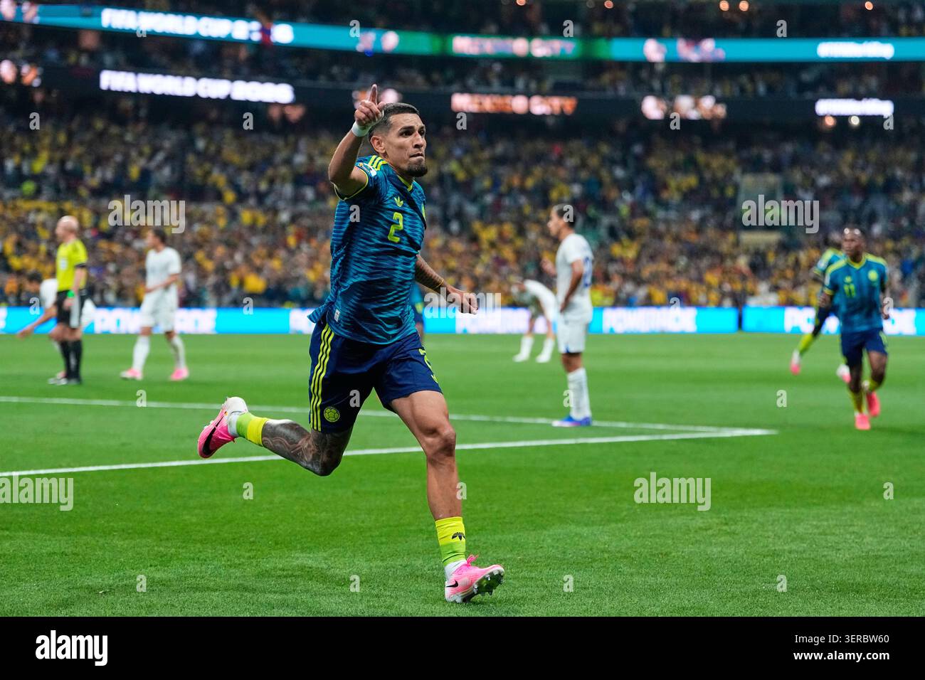 Colombia's Daniel Munoz celebrates after scoring his team's first goal ...