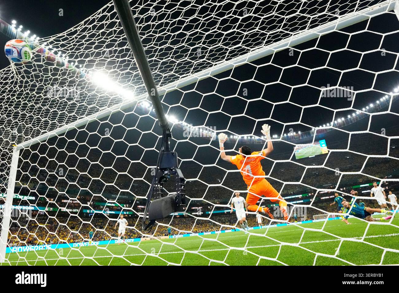 Colombia's Daniel Munoz, bottom right, reacts after scoring his team's ...