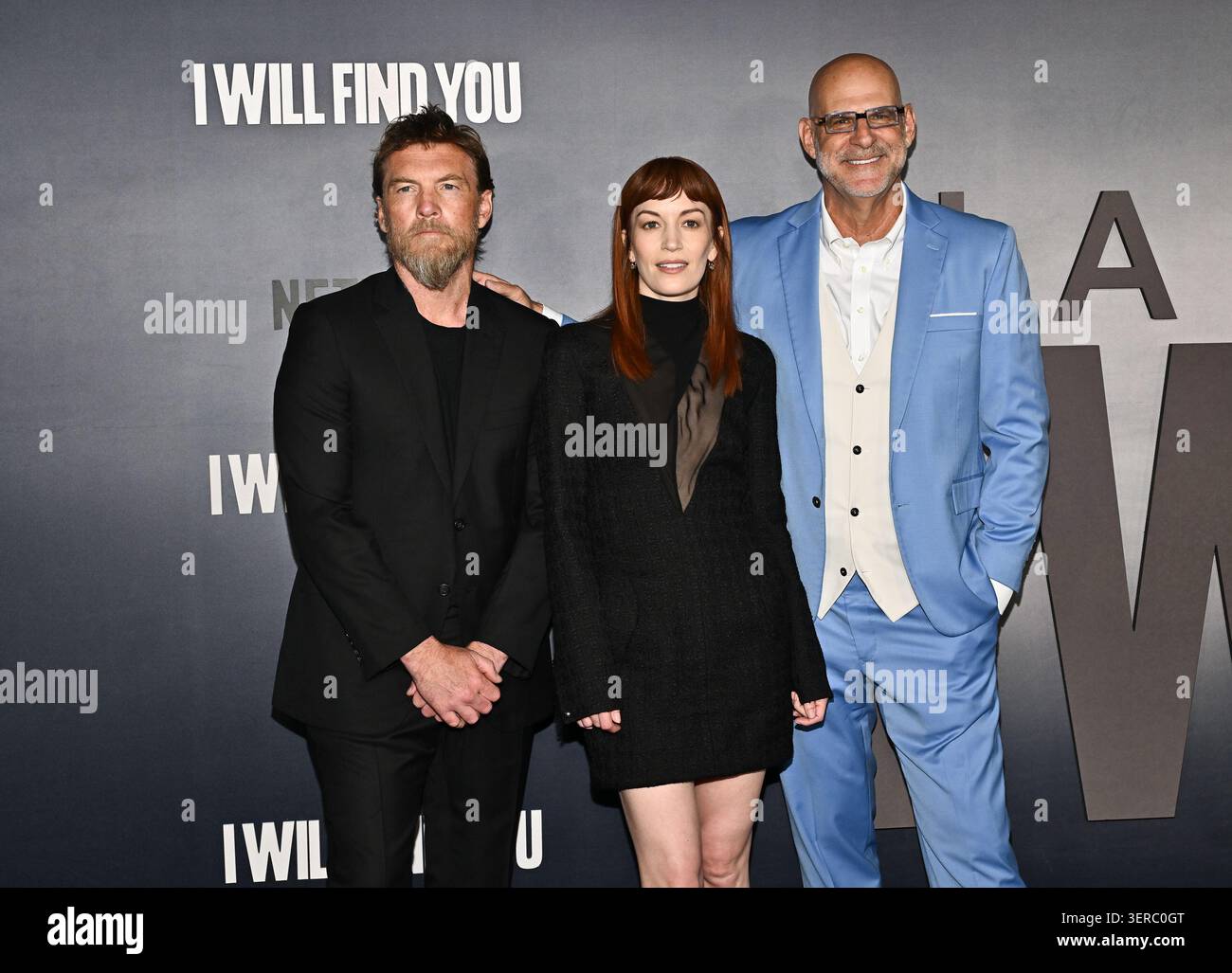 Sam Worthington, left, Britt Lower and Harlan Coben attend the Netflix ...