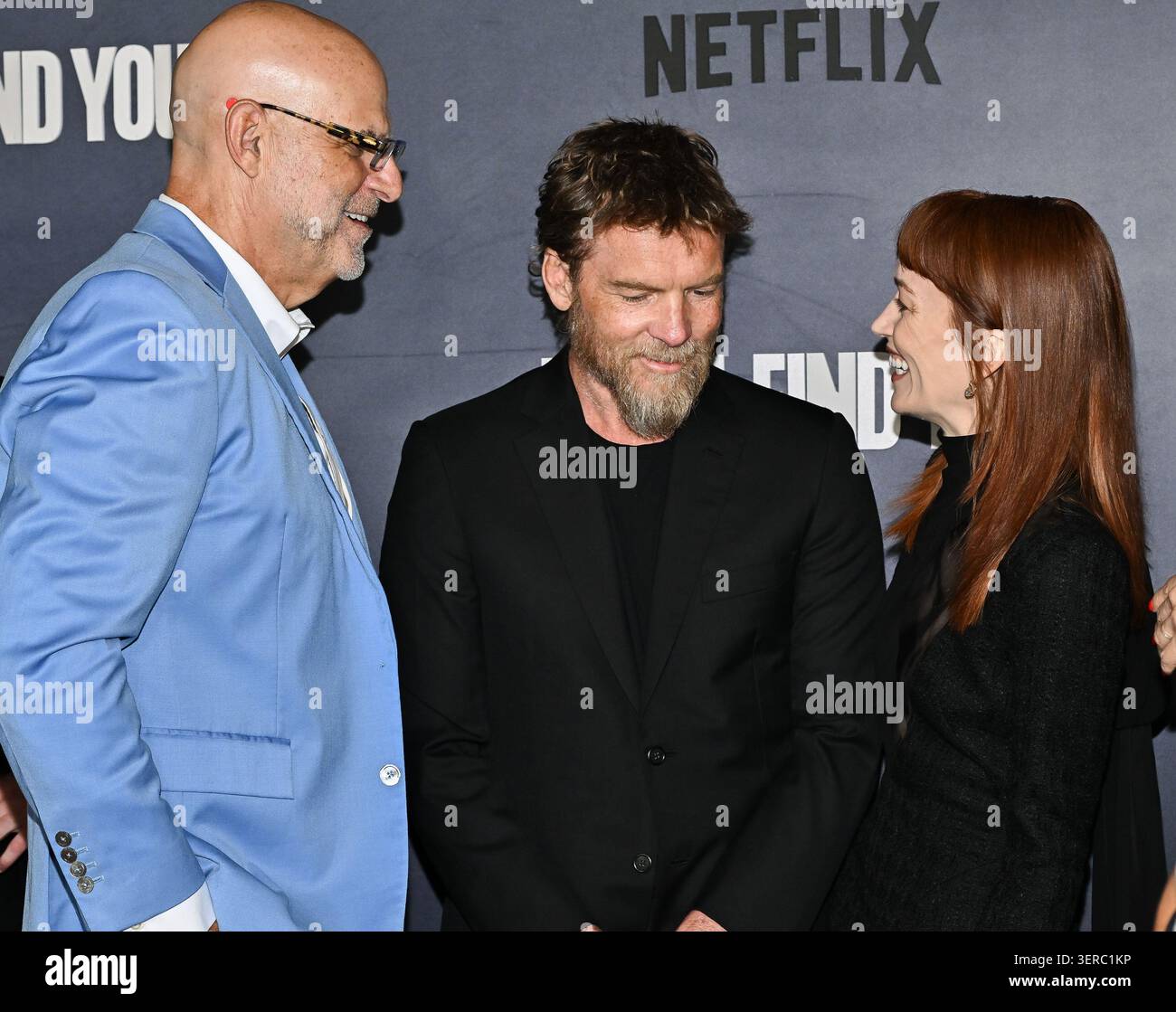 Harlan Coben, left, Sam Worthington and Britt Lower attend the Netflix ...