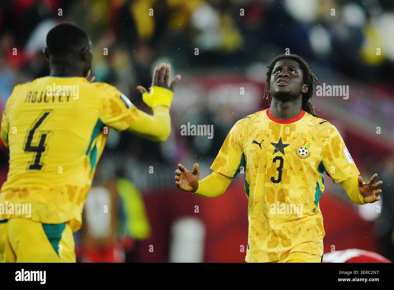 Ghana's Caleb Yirenkyi (3) celebrates with Jonas Adjetey (4) after ...