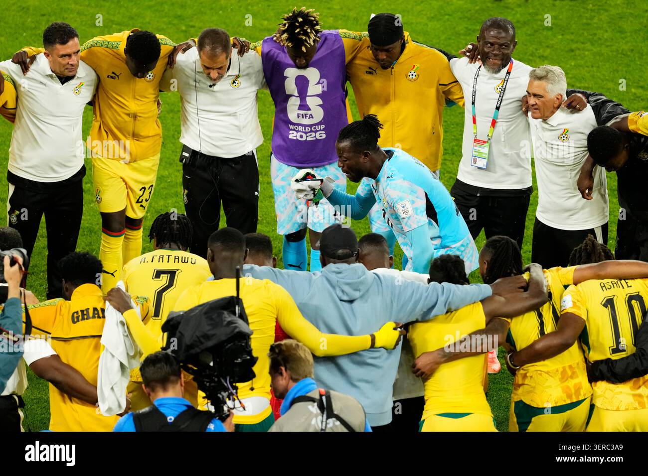 Ghana's Jerome Opoku (centre) leads a celebration after defeating ...