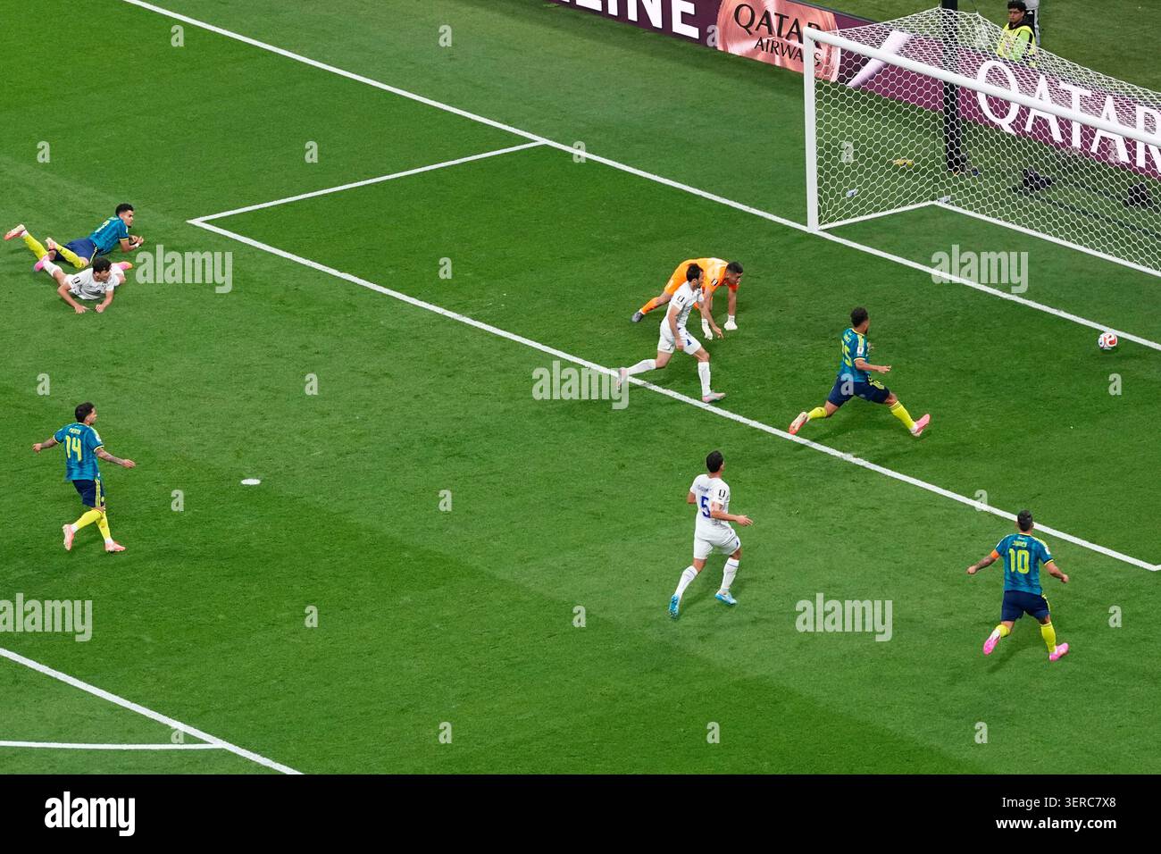 Colombia's Luis Diaz (7), left, scores his side's second goal during ...