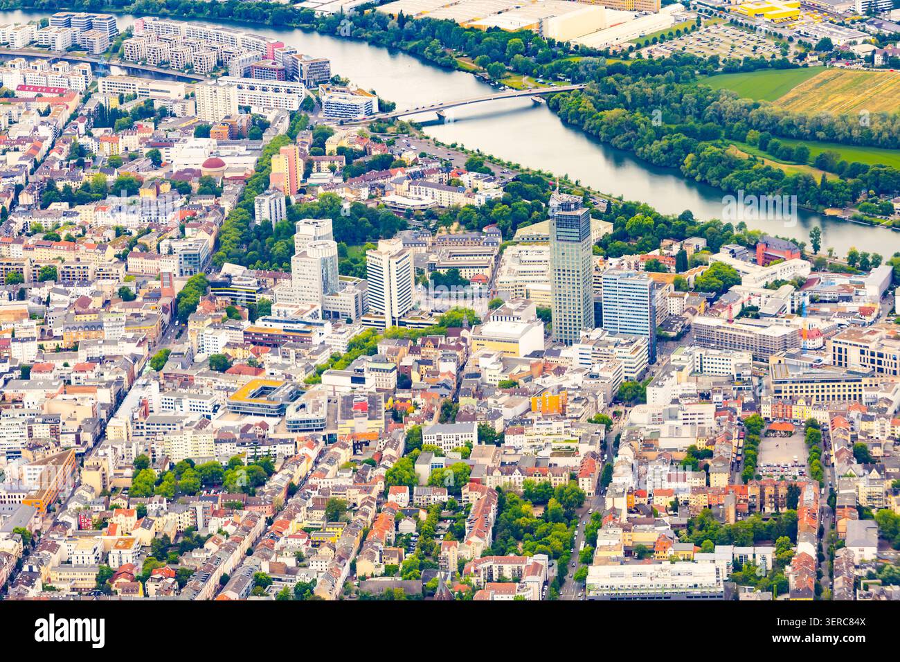 High angle view of Frankfurt city skyline with modern office buildings ...