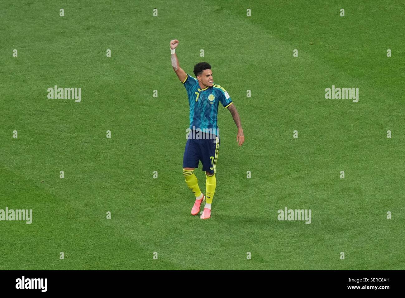 Colombia's Luis Diaz (7) celebrates after scoring his side's second ...