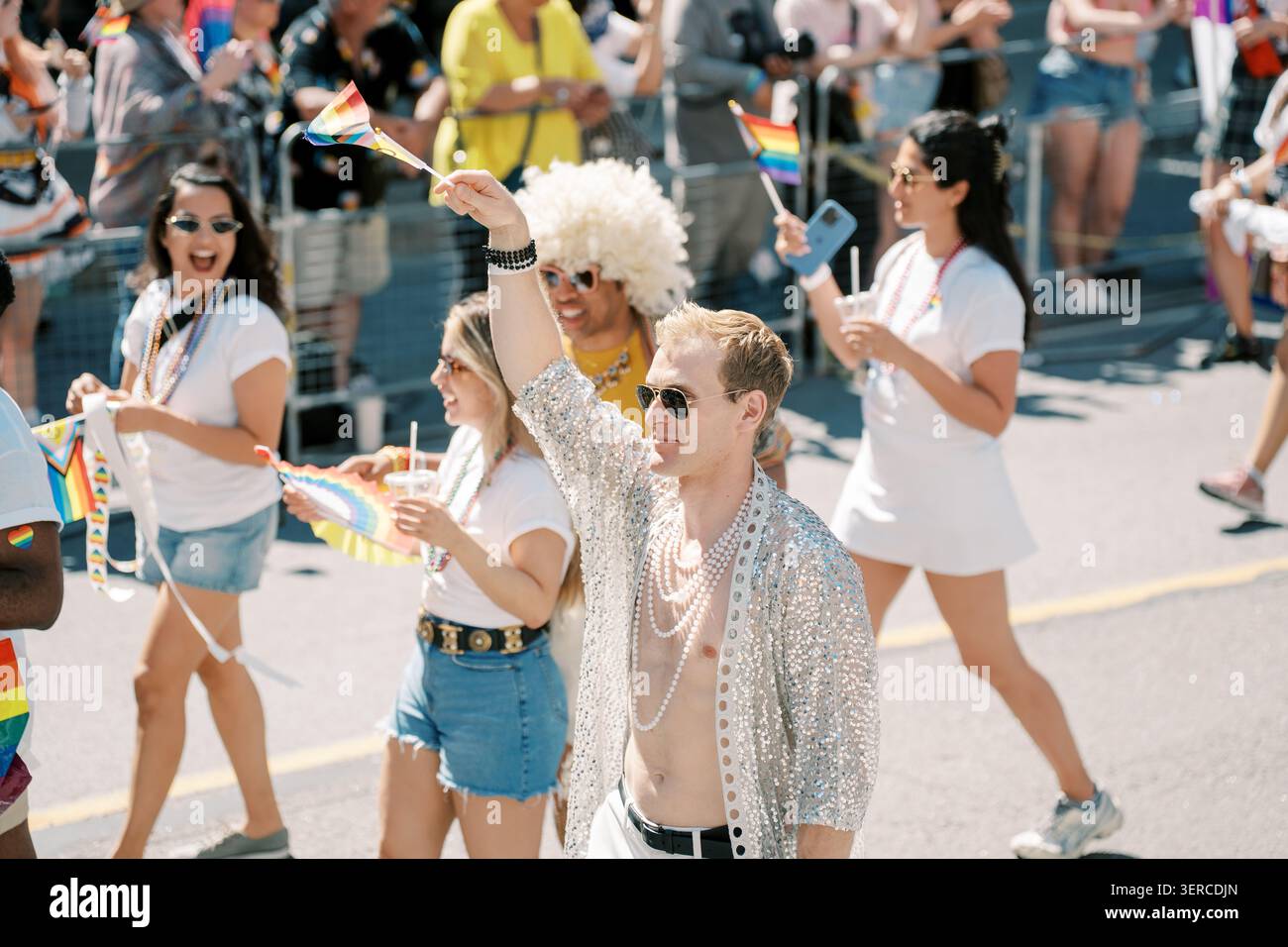 Toronto, Canada - June 29, 2025: Blonde white performer leading Toronto ...