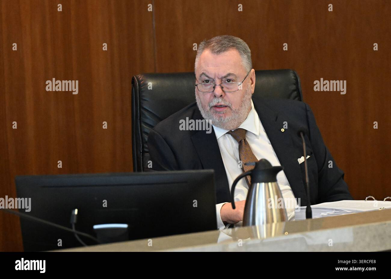 Commissioner Stuart Wood KC is seen during the Commission of Inquiry ...