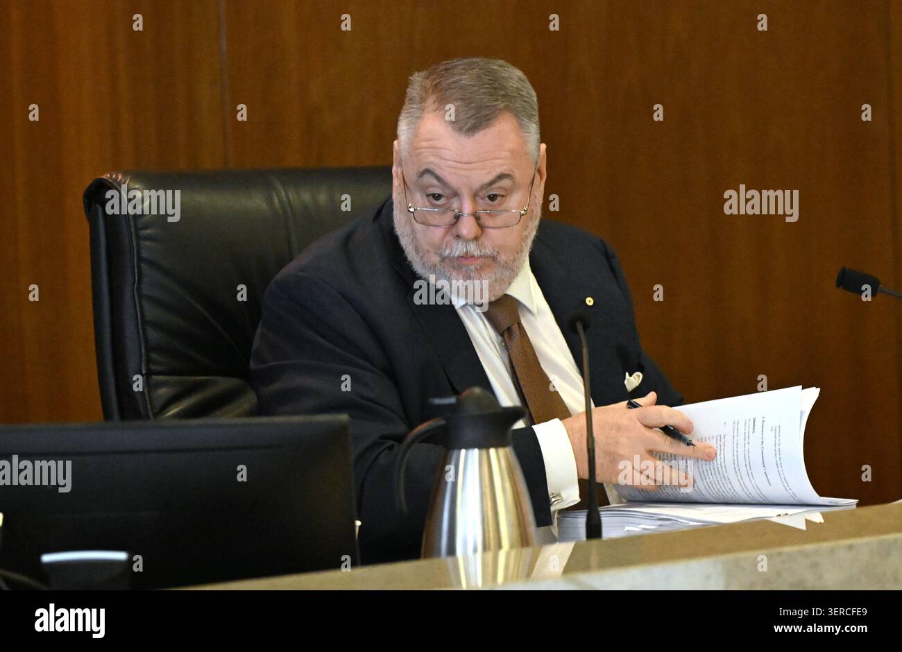 Commissioner Stuart Wood KC is seen during the Commission of Inquiry ...