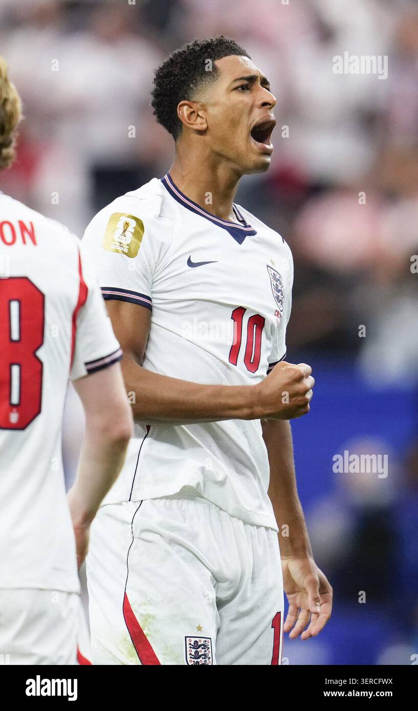 England's Jude Bellingham reacts after scoring the team's third goal in ...