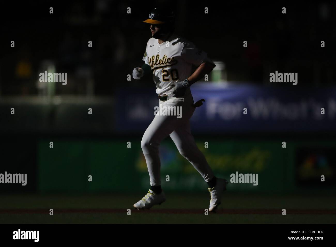 Athletics' Zack Gelof jogs around the bases after hitting a solo home ...