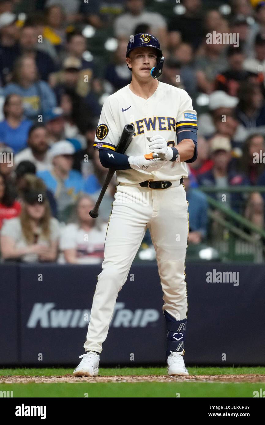 Milwaukee Brewers' Cooper Pratt bats during a baseball game against the ...