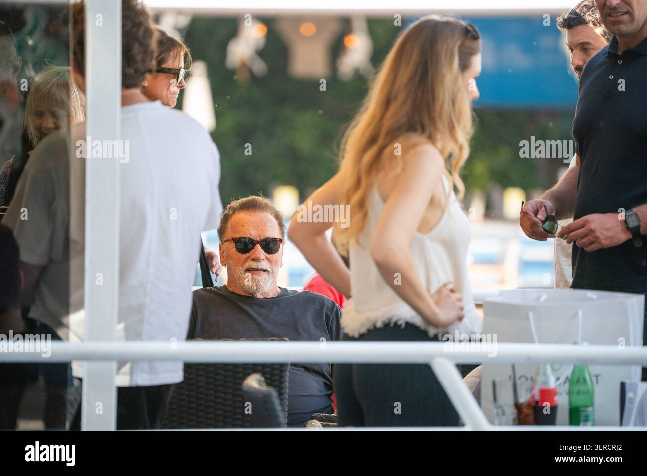 Arnold Schwarzenegger takes a “Boat Trip City Cruise” on the Danube ...