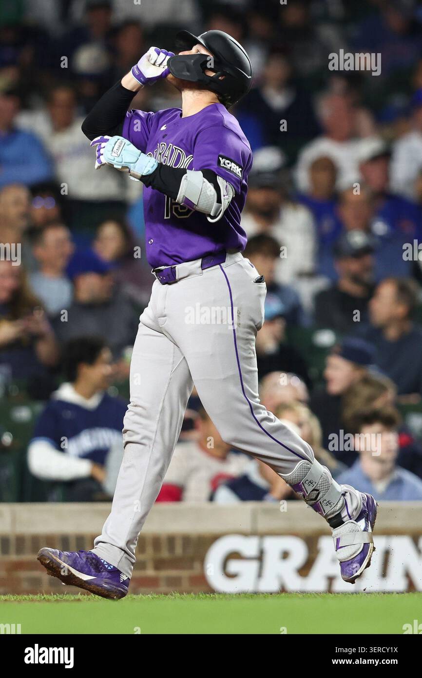 Colorado Rockies' Hunter Goodman gestures while reaching home plate ...