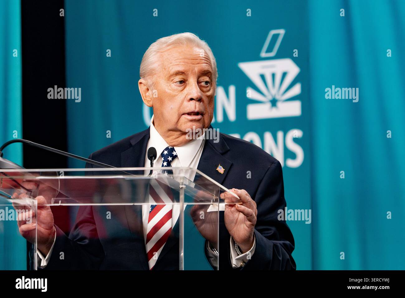 Ken Miceli speaks during a debate with his Republican opponents in the ...