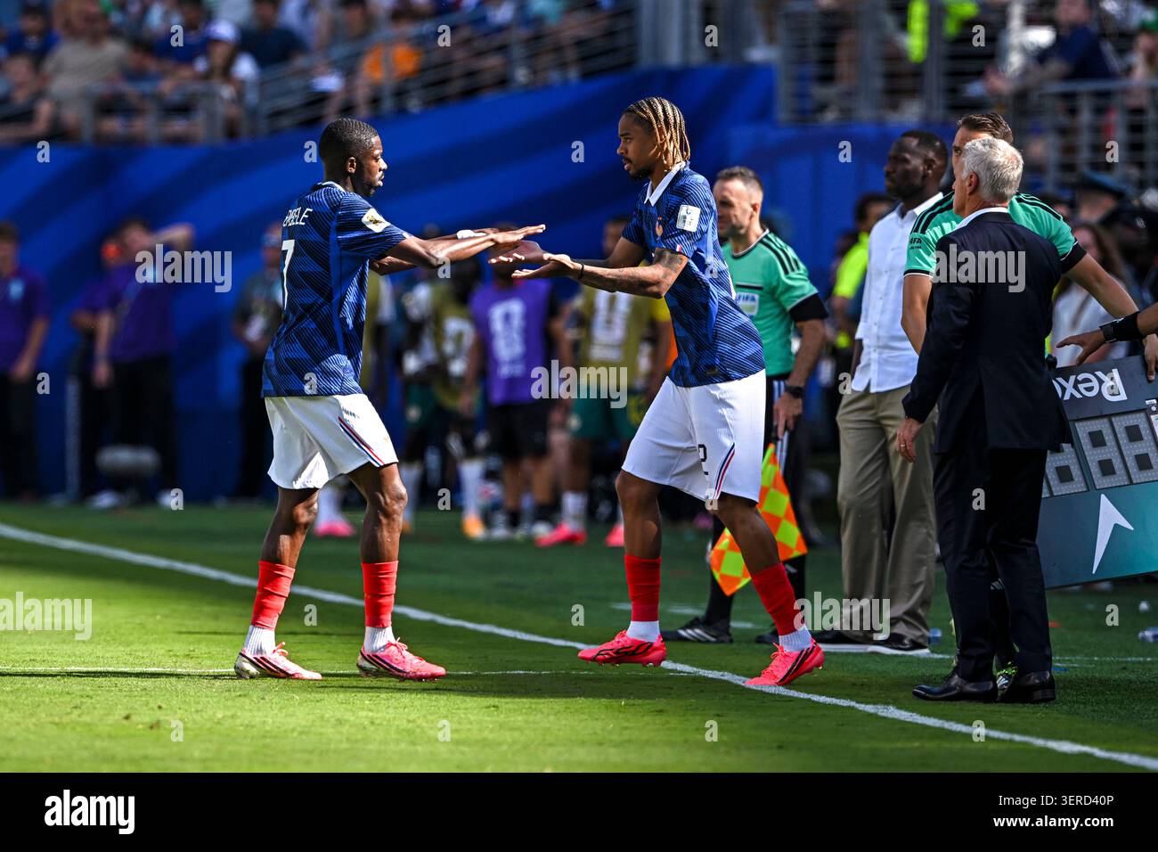 France's Ousmane DEMBELE and France's Bradley BARCOLA during the FIFA ...