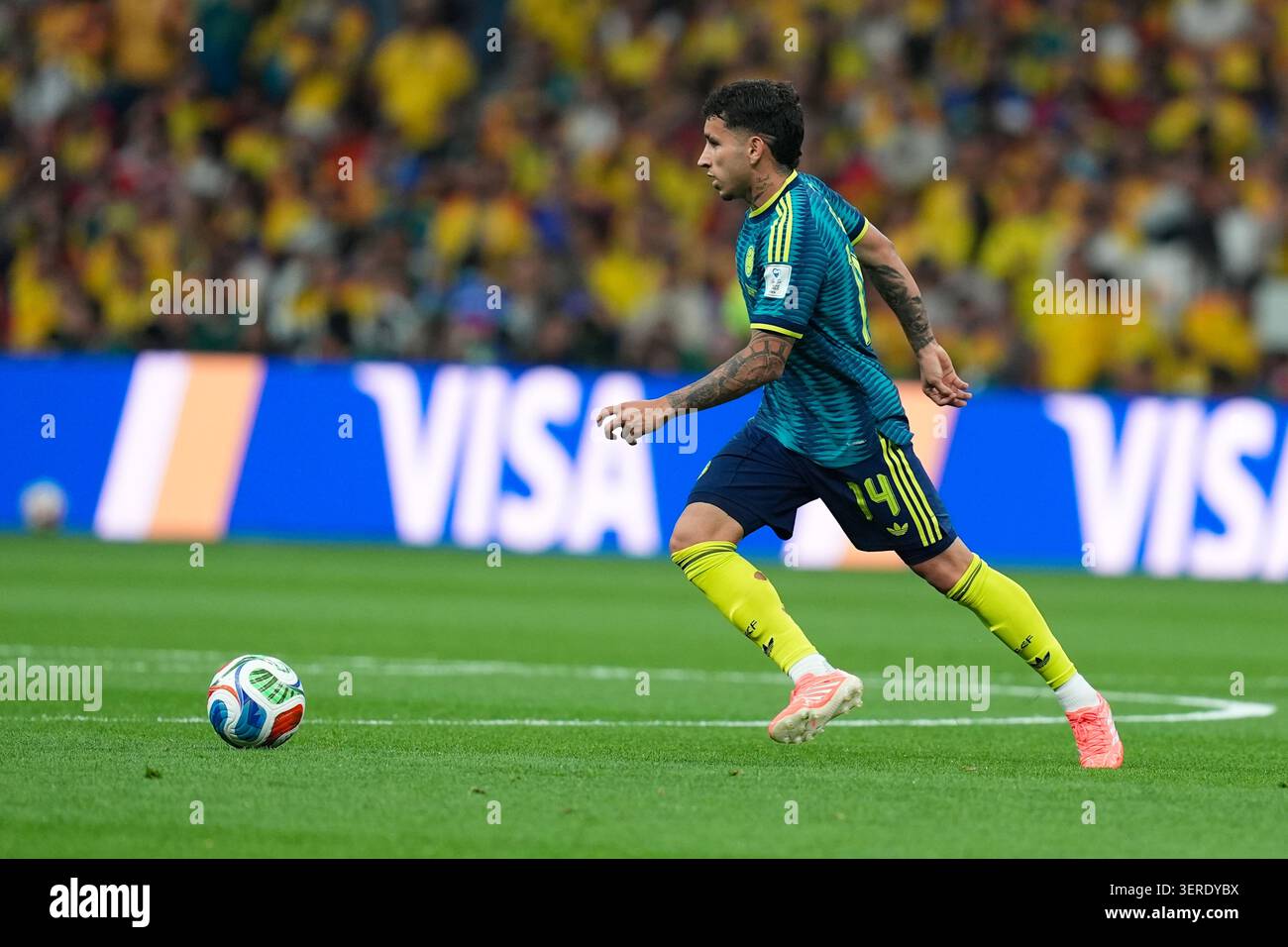 Gustavo Puerta #14 of Colombia dribbles the ball during the FIFA World ...