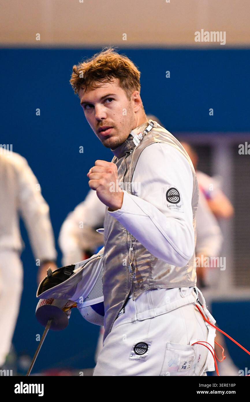 Rafael SAVIN of France celebrates during 2026 European Fencing ...
