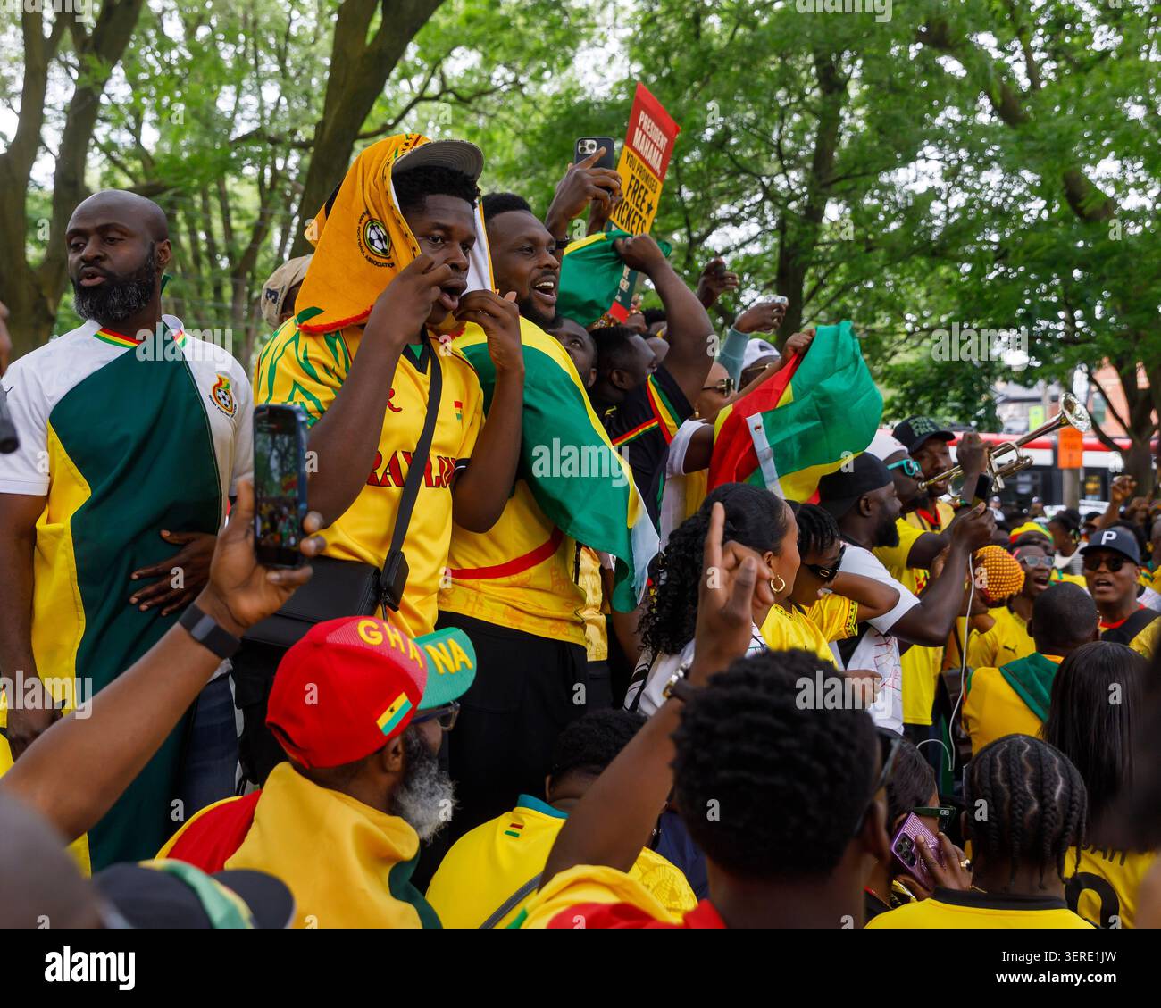 Toronto, Canada. 17 June, 2026. Ghana fans sing, cheer, and dance at ...